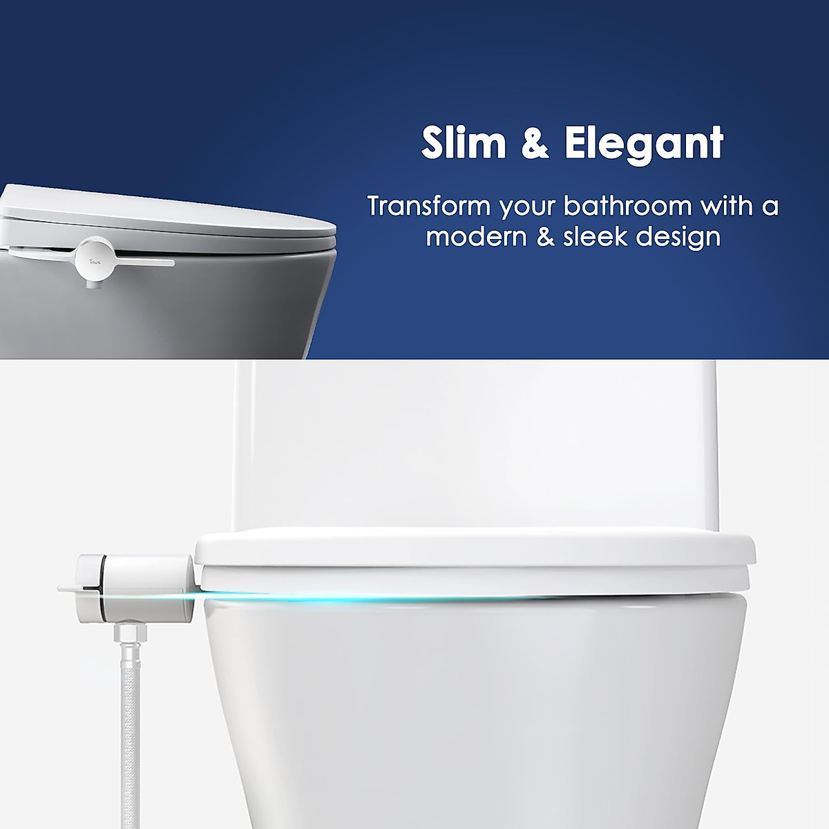 INUS Dual Nozzle Bidet Attachment for Existing Toilets Seat,Slim Non-Electric Bidet Toilet Seat Attachment with Easy-to-Hold Design Control-White Color