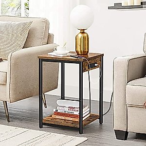 TUTOTAK End Table with Charging Station, Set of 2 Side Table with 2 USB Ports and 2 Outlets, 21.8”H 2-Tier Nightstand with Storage Shelf, Sofa Table TB01BB029