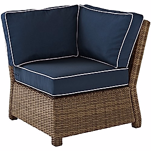 Crosley Furniture Bradenton 5-Piece Outdoor Sectional Sofa Wicker Conversation Patio Furniture Set for Deck, Brown with Navy Cushions