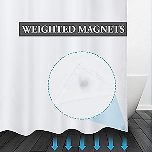 WITHLOC No Hook Shower Curtain with Snap in Liner - Watercolor Floral Shower Curtain - Fabric Waterproof Inner Liner, Plants Blue Beige Flowers White Cloth Shower Curtains Washable, 71 x 74 Inch