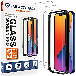 ImpactStrong Shatterproof Tempered Glass Screen Protector for iPhone 12 Mini [Easy Installation Frame] [Bubble Free] [9H Hardness] [Full Coverage] Case Friendly, 5.4 Inch (3-Pack)