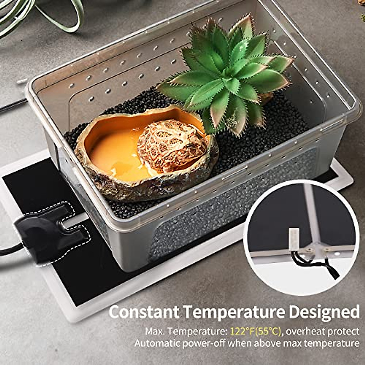 7W 11 x 6 Inch Reptile Heating Pad with Temperature Controller, Non-Adhesive Waterproof Heat Mat, Power Adjustment Tank Terrarium Heater Mat for Reptiles, Amphibians, Pets, Small Animals and Seeding