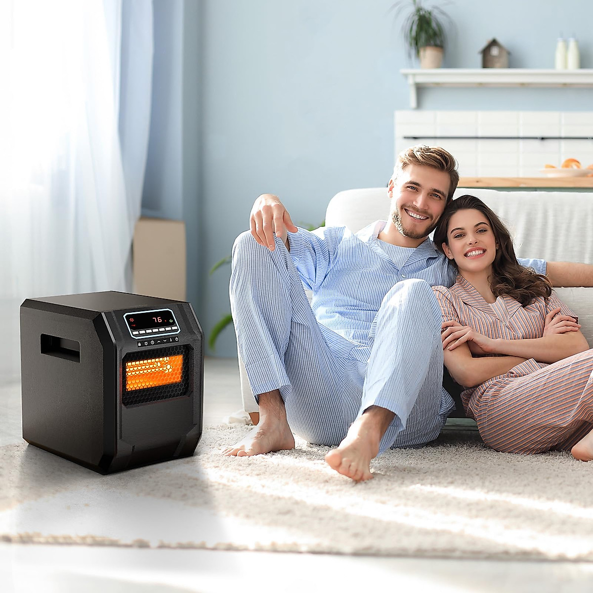 750W/1500W Electric Infrared Quartz Heater w/Remote Control, 4-Element Space Heater with Temperature Control, Timer, Overheat Shut Off Protection, 3 Heat Settings For Home Office Indoor, ETL