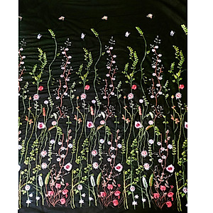 Buchuang Lace Fabric,2 Yards Black Beautiful Multicolor Seaweed Flowers Dense Embroidery Fabric Tulle Lace DIY for Sewing Dress Accessories (71inch x 59inch)