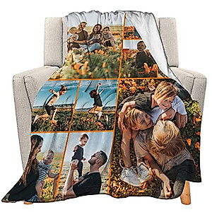 Custom Blanket with Photo Text Personalized Gift, 1-10 Pictures Customized Blanket for Mother Father Family, Christmas Halloween Thanksgiving Birthday Wedding Valentine's Day Customized Gift