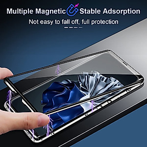 QUIETIP Case for Huawei P60 Pro,Magnetic Body Metal Frame Double Sided Clear Tempered Glass Shockproof with Camera Protection Cover Thin,Silver
