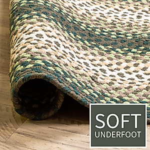 Super Area Rugs Oval 2' X 3' Green - Ivory Oval Braided Rug for Farmhouse Style Kitchens and Bathrooms