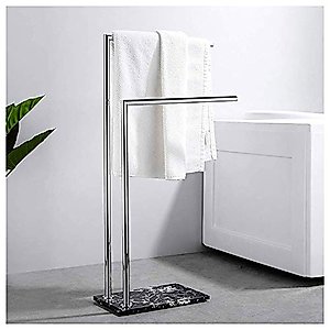 Towel Rack Stand Alone, 2 Tier Freestanding Towel Holder for Floor, Stainless Steel Bathroom Accessories with Marble Base, No Rust, Simple Assemblysilver