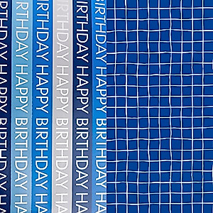 RUSPEPA Reversible Wrapping Paper Roll - Birthday Blue Pattern Great for Birthday, Party, Baby Shower - 17.5 Inches X 32.8 Feet