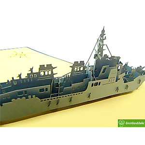 GREENHANDSHAKE Powerful US Navy Ship 3D Pop Up Birthday Card, Valentine's Day, Mother's Day, Graduation, Wedding, Thank You, Get Well, All Occasions, 8 x 6 in