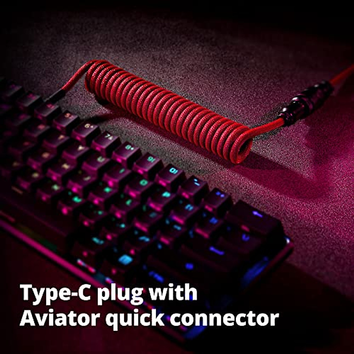 GUNMJO Pro Custom Coiled USB C Cable for Gaming Keyboard, Double-Sleeved Mechanical Keyboard Cable with Detachable Metal Aviator, 1.5M USB-C to USB-A, Red Color