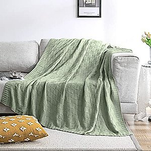 MILVOWOC Sage Knitted Throw Blanket Soft Checkered Throw Blanket Cozy Cable Knit Throw Blanket Woven Decorative Throw Blankets 50x60 Throw Blanket for Sofa Couch Bed Living Room