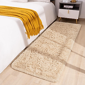 Toneed Fluffy Runner Rug for Bedroom Living Room, 2 x 6 Feet Beige Shaggy Rug Super Soft Modern Indoor Area Rug Fuzzy Plush Carpet for Dorm Nursery Kids Room Home Decorative