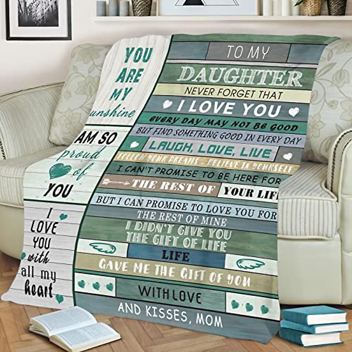 Daughter Gift from Mom Throw Blankets 60"X50" - to My Daughter Blanket from Mom - Valentines Day Gifts for Daughters - Daughter Gifts from Mom for Mothers Day Brithday Anniversary Wedding Graduation
