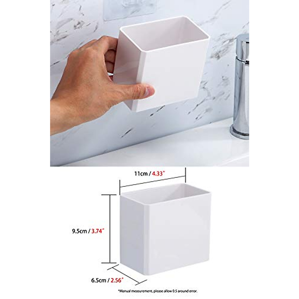Floating Shelf Wall Mounted Plastic Storage Organizer Bin, Makeup Organizer Adhesive Bathroom Organizer Ledge Shelf for Home Decor, Kitchen, Bathroom, Office, Bedroom, Room - 4.33"x2.56"x3.74" - White