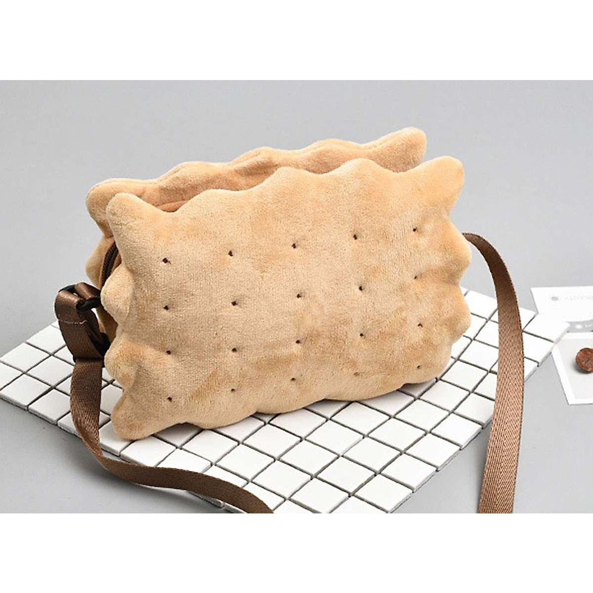 QZUnique Crossbody Bags Biscuit Shoulder Bag Plush Handbags Cute Cartoon Purse Warm Messenger Bags for Women