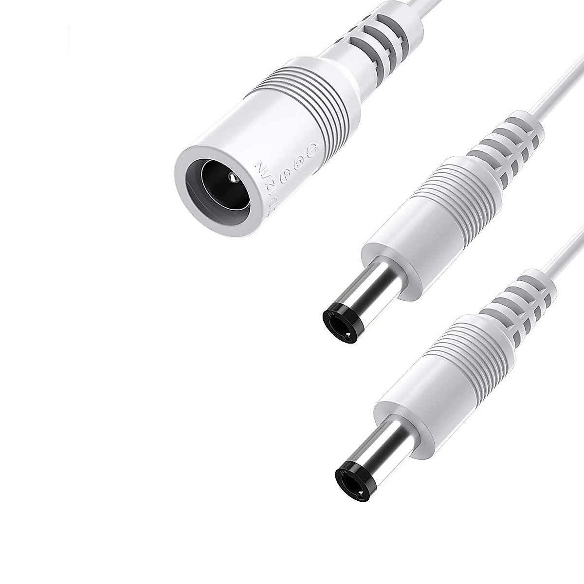 2-Pack White 1 to 2 Way DC Power Splitter Cable, Plug 5.5mm x 2.1mm, for CCTV Camera,LED Strip Light and More
