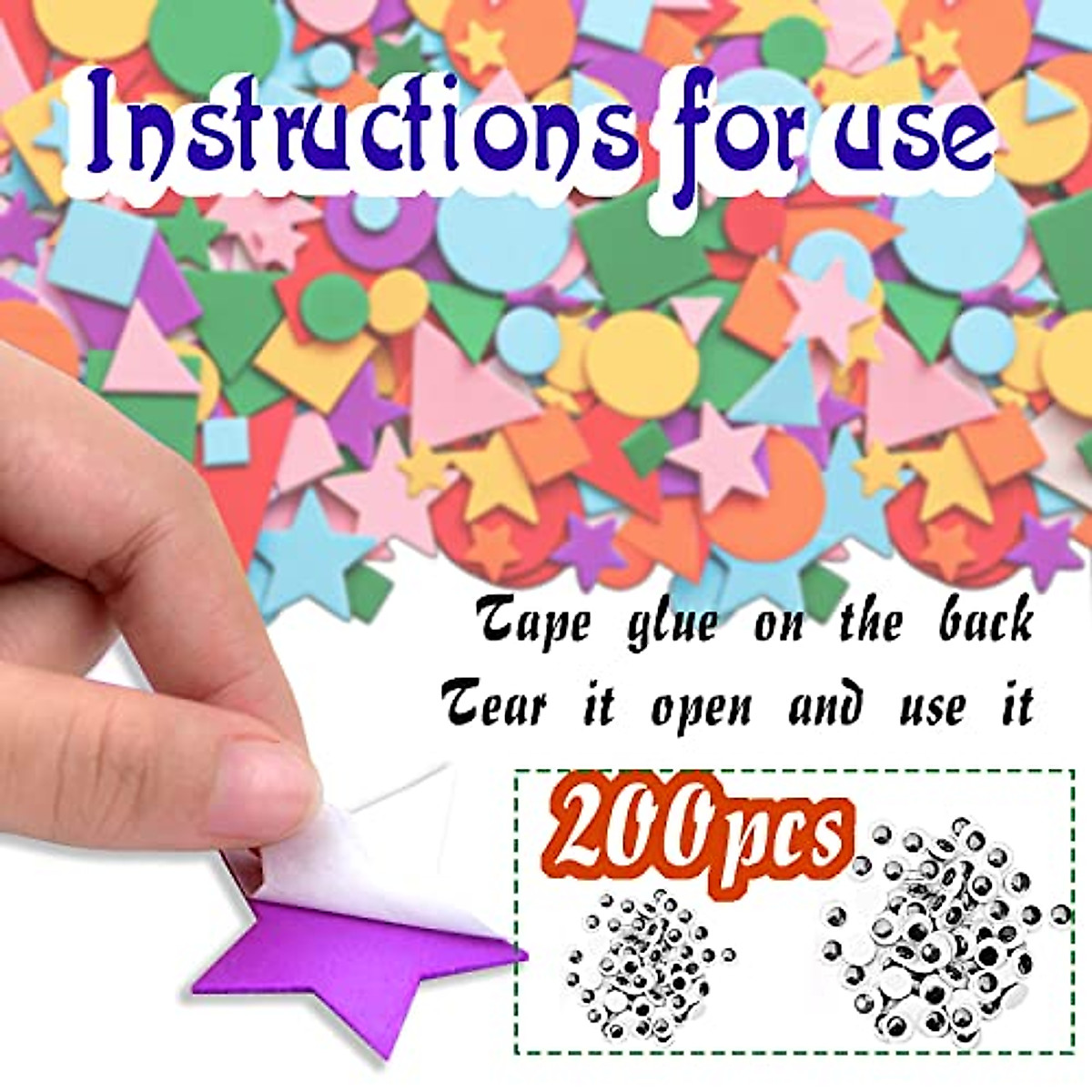 Gushu 1500Pcs Foam Stickers Foam Shapes Stickers for Kids Self Adhesive DIY Craft Supplies Mini Assorted Geometric Shape Preschool Stickers with Self-Adhesive Wiggle Googly Eyes