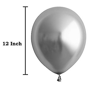 BALONAR 3.2g 12Inch 100pcs Metallic Chrome Balloon in Silver for Wedding Birthday Party Decoration (Silver)