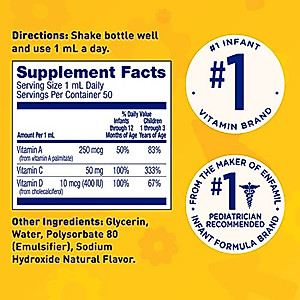 Enfamil Prenatals & Baby Vitamins Tri-Vi-Sol Vitamin A, C & D Multi-Vitamin Drops for Infants, Supports Growth & Immune Health, 50 mL Dropper Bottle,1.69 Fl Oz (Pack of 1),MJ-030