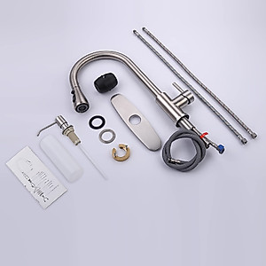 Kitchen Faucet with Pull Down Sprayer, Brush Nickel Pull Out Kitchen Faucet with Kitchen Soap Dispenser, Single Level Stainless Steel Kitchen Faucet, Single Handle High Arc Kitchen Faucet