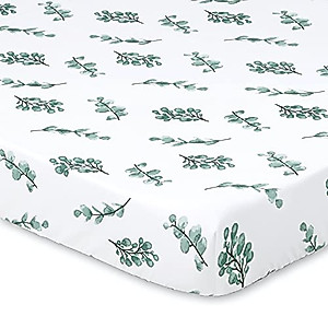 The Peanutshell Fitted Pack n Play, Playard, Mini Crib Sheets for Baby Boys or Girls | Unisex 2 Pack Set | Farmhouse Floral & Grey Plaid