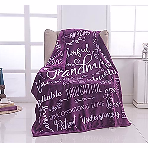 Wonderful Grandma Throw Blanket | Best Grandma Gifts | Wrap Your Grandmother with Love and Inspirational Words | Comfort Grandma Blanket Mothers Day Birthday Gifts for Grandma (Purple, Flannel)