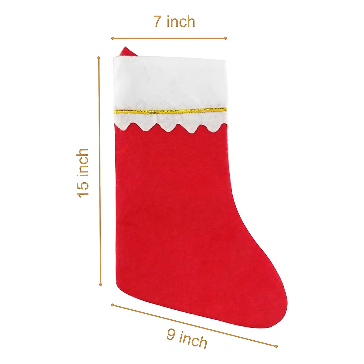 SdeNow Christmas Stockings Bulk 15" Red Felt Christmas Stockings set Xmas Red and White Christmas Stockings Christmas Decorations Party Ornament (12 Pack)