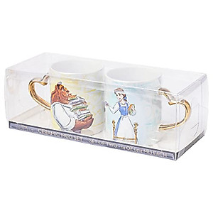 Silver Buffalo Disney Princess Beauty and the Beast Don't Mind the Books Gold Heart Shaped Handle 2 Pack Ceramic Mug Set, 14 Ounces