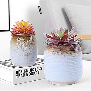 Flower Pots，Plant Pot，Planters，Plant Pots，Small Indoor Vintage Ceramic Creative Succulent Old Pile Stone Ware Plain,Fired Bonsai Flower Succulent Cactus Home & Office Decor Pots Simple Gift Idea (Col
