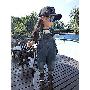 KIDSCOOL SPACE Snap Leg/Crotch Mettal Buttons Reipped Denim Overalls,Blue,18-24 Months