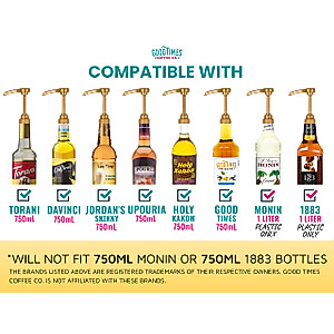 Gold Coffee Syrup Pump for 750ml Bottles (Pack of 1) | Fits Torani, (Monin 1 Liter Plastic Bottle Only), DaVinci, Jordan's Skinny, and Upouria