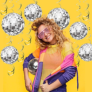 54 Pieces Disco Party Decorations Disco Ball Hanging Swirls 70s Party Hanging Swirls Ceiling Decor for Disco Fever Party 70s Hippie Birthday Party Favors Supplies (Silver)