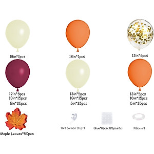 Bonropin 193pcs Fall Balloons Arch Garland Kit with Pastel Yellow Orange Burgundy Gold Confetti Balloons Maple Leaves for Fall Birthday Party Baby Shower Autumn Thanksgiving Friendsgiving Decorations