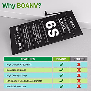 BOANV Battery for iPhone 6S (Upgraded New Version), Ultra High Capacity Replacement 0 Cycle Battery with Professional Replacement Tool Kits