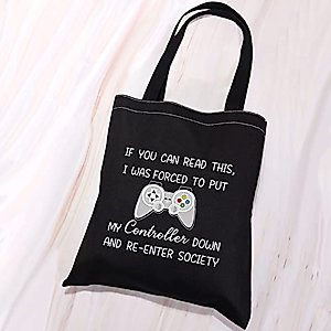 VAMSII Gamer Tote Bag Video Game Lover Gifts if You can Read This I was Forced to Put My Controller Down Bag Game Nerd Gifts (I was forced to put my Controller down)