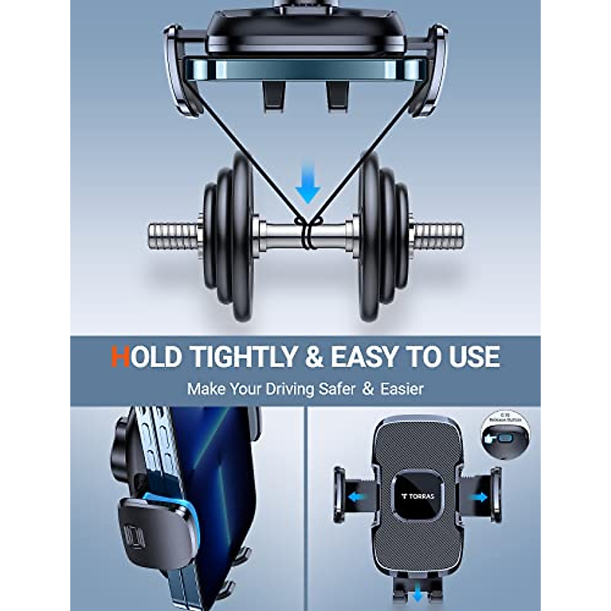 TORRAS [Ultra-Durable Cell Phone Holder for Car, Universal Car Phone Holder Mount Dashboard Windshield Vent Compatible with iPhone 14 13 12 11 Pro Max, Samsung Galaxy S20+ Ultra S10 Note Plus