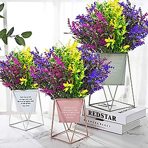 Shiny Flower Artificial Lavender Flowers Bouquet, 8 Bundles Outdoor Fake Shrubs UV Resistant Lifelike Greenery Bushes for Home Kitchen Garden Wedding Outdoor Indoor Porch Box Decorations (Mix)