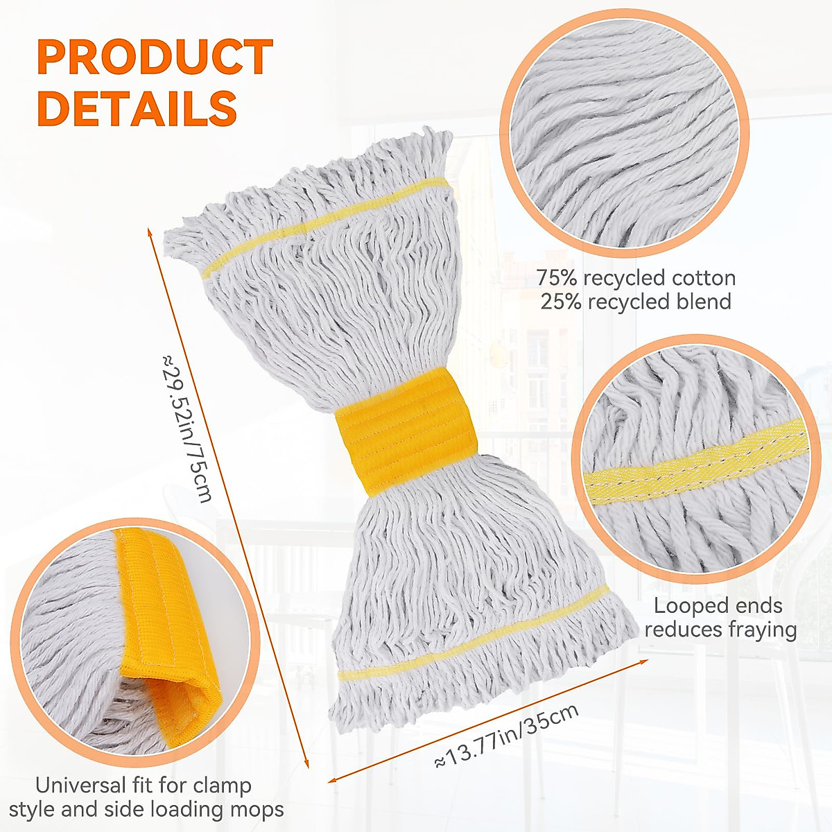 Heavy Duty Commercial Mop Head Replacement for Rubbermaid: 3 Packs Industrial Heavy Duty Mop Head for Floor Cleaning - Cotton Looped End String Head Refills (3 Packs)