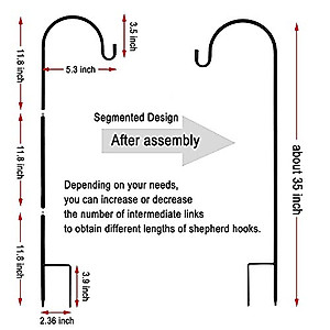 Dualshine 2 Pack Shepherd Hook 35 inch Tall Garden Outdoor Hook for Hanging Solar Light, Bird Feeders, Lanterns, Mason Jars, Garden Stake and Wedding Decor (Black)