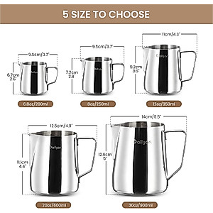 Dailyart Milk Frothing Pitcher 8 Oz/250ml - 304 Stainless Steel Milk Frother Cup with Special Dripless Spout and Scale, Espresso Machine Accessories, Milk Steaming Pitcher for Cappuccino, Latte Art