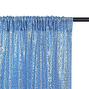 Baby Blue Glitter Sequin Backdrop Curtains 2 Panels 2ftx8ft Baby Shower Party Backdrop for Boy Gorgeous Photography Fabric Drapes