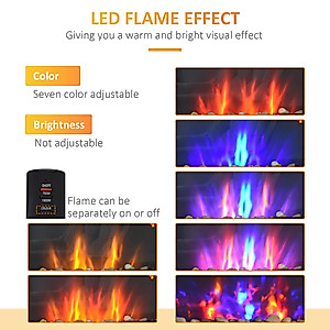 HOMCOM 28.5" 1500W Electric Wall-Mounted Fireplace with Flame Effect, 7 Color Background Light, Black