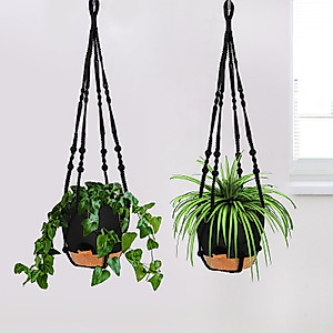 GARDIFE 8 Inch Hanging Planters with Macrame Plant Hanger for Indoor and Outdoor Plants, 2 Pack Large Self Watering Hanging Plant Pot with Basket Flower Pot with Drainage Hole, Black