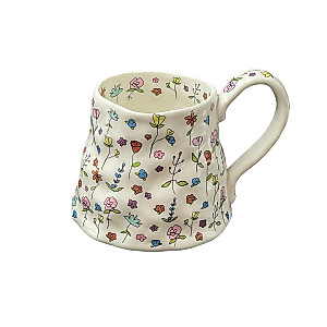 Large Ceramic Coffee Mug Cute Flower with Handmade Big Handle, 21.1oz/600ml Girly Pink Floral Tea Cup for Women Gift, Novelty Irregular Oversized Mugs for Latte Tea Milk Cocoa