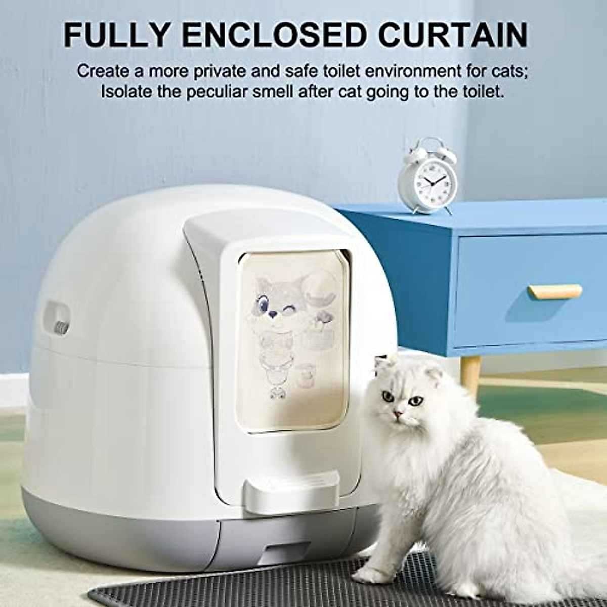 Pet Daddy Self Cleaning Cat Litter Box, Automatic Fully Enclosed Cat Toilet with Anti-Pinch Sensor, Easy to Clean by One-Button, Waterproof Hood Automatic Cat Litter Box for Cats Below 18lb