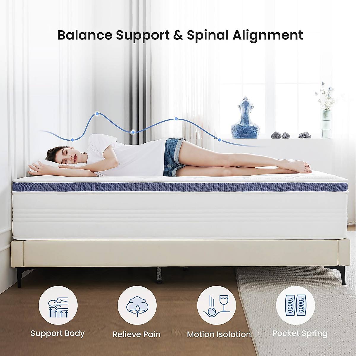 Dourxi Queen Mattress, 12 Inch Hybrid Queen Size Memory Foam Mattress in a Box, Individually Pocket Spring for Pressure-Relief and Supportive, Non-Fiberglass Mattressess - Medium