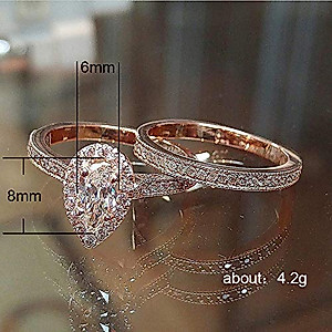 SCHZBSP 18K rose gold plated classic pear-shaped diamond engagement ring two-piece fashion sterling silver ladies ring exquisite drop-shaped cut cubic zirconia ring female engagement wedding ring (9)