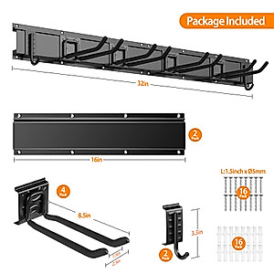 Garage Wall Organizer, Garden Tool Organizer, Garage Tool Organizer Wall Mount, Heavy Duty Steel Wall Holders for Yard Tools Hanger, Corner Shelves with Rake & Shovel Rack, Garage Gifts for Men