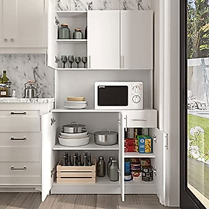 Kitchen Pantry Storage Cabinet 71” Pantry Large Kitchen White Freestanding Cabinet with 6 Doors and Drawer for Kitchen Dining Room, White